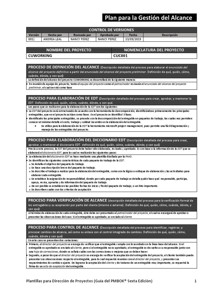 1 Plan de Gestion Del Alcance | PDF | Gestión de proyectos | Informática