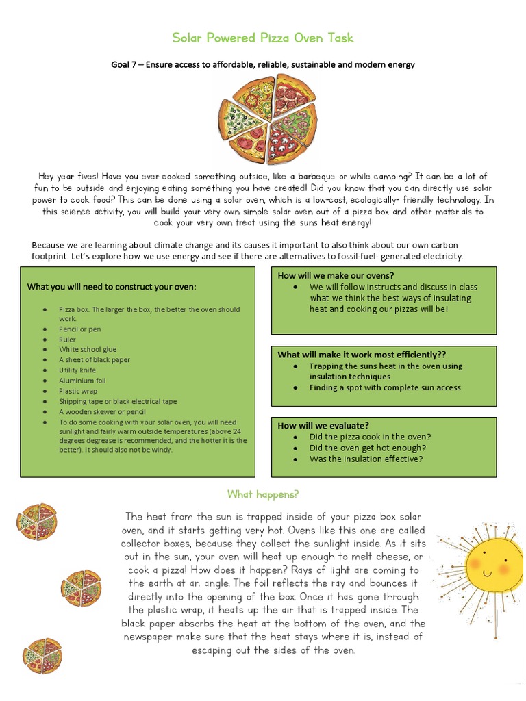 Solar Pizza Oven: DIY Guide for Kids | PDF | Solar Energy | Heat