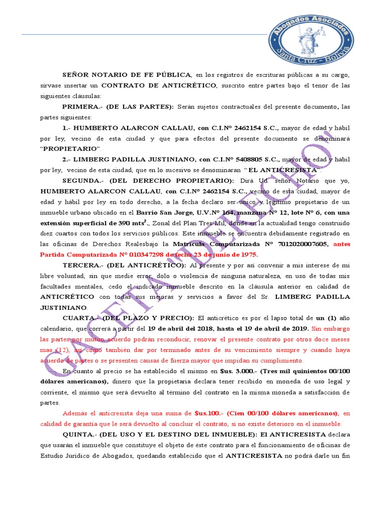 Anticretico. v.01. | PDF | Hipoteca Comercial | Finanzas y ...