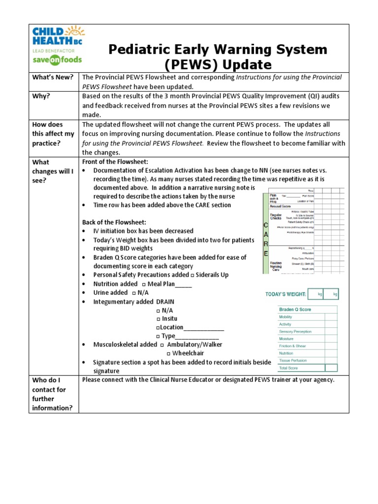 Pediatric Early Warning System (PEWS) Update: PEWS Flowsheet Have Been ...