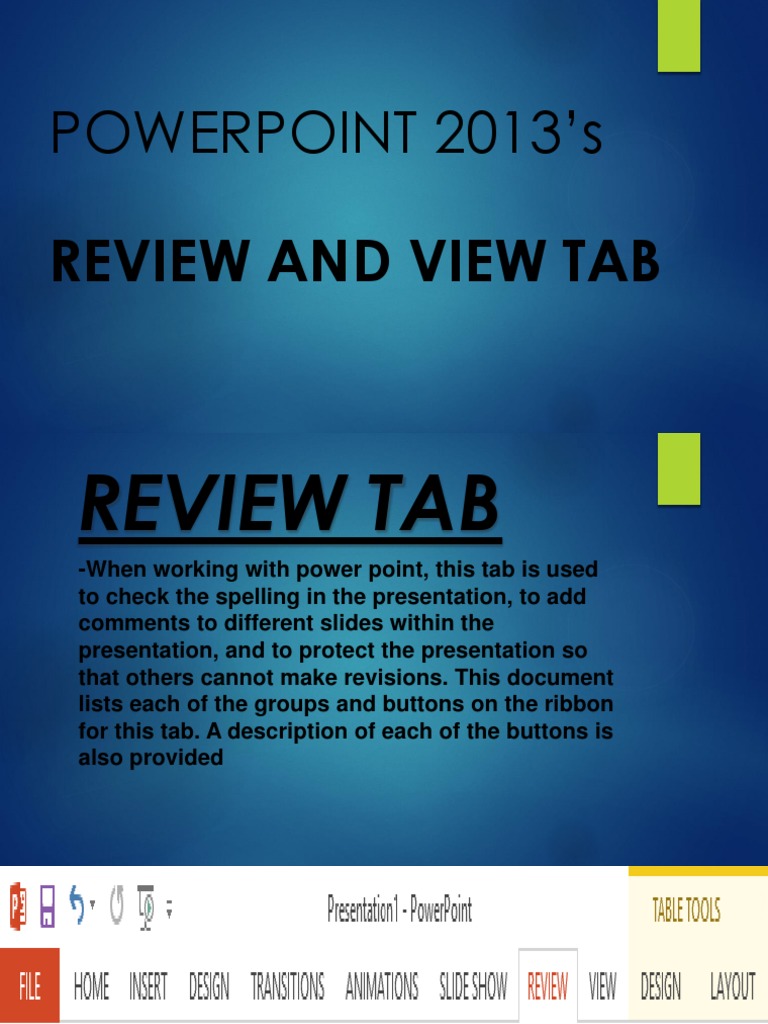 Review and View Tab | PDF | Tab (Gui) | Microsoft Power Point