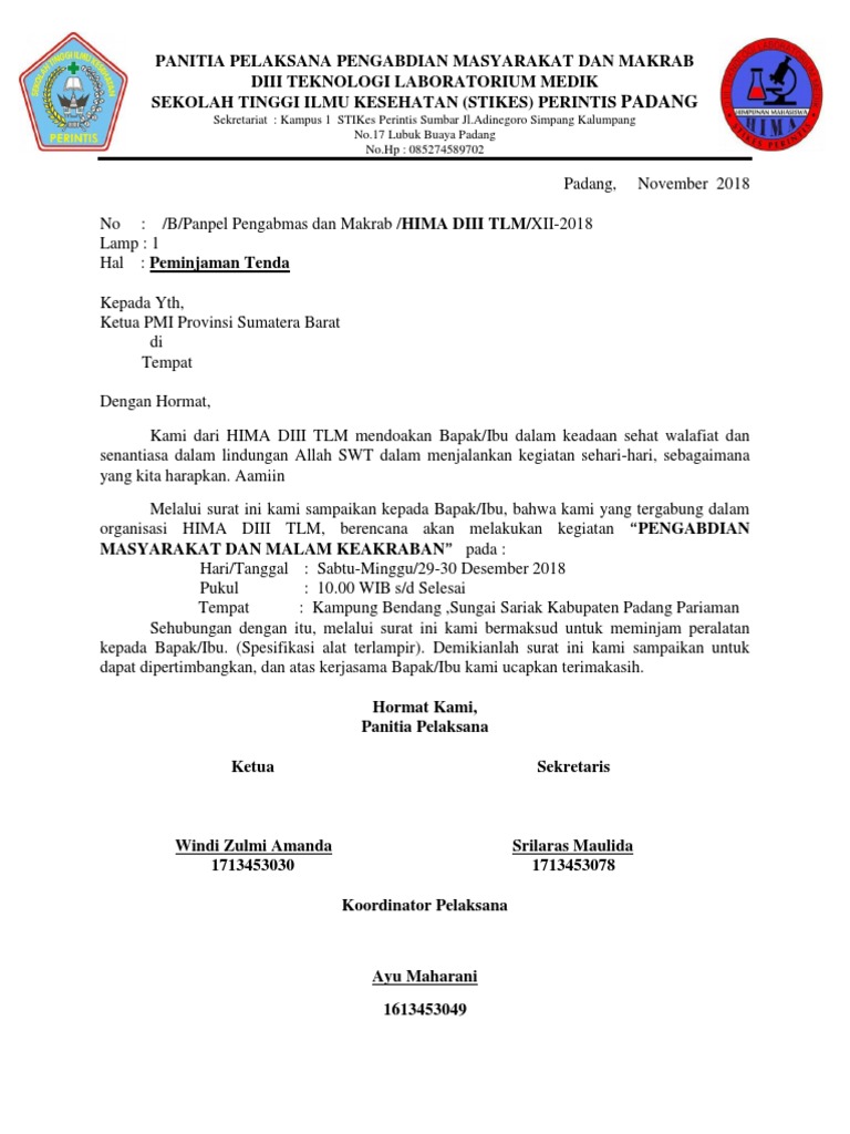 Surat Peminjaman Tenda PMI | PDF | Karier & Perkembangan | Kesehatan ...