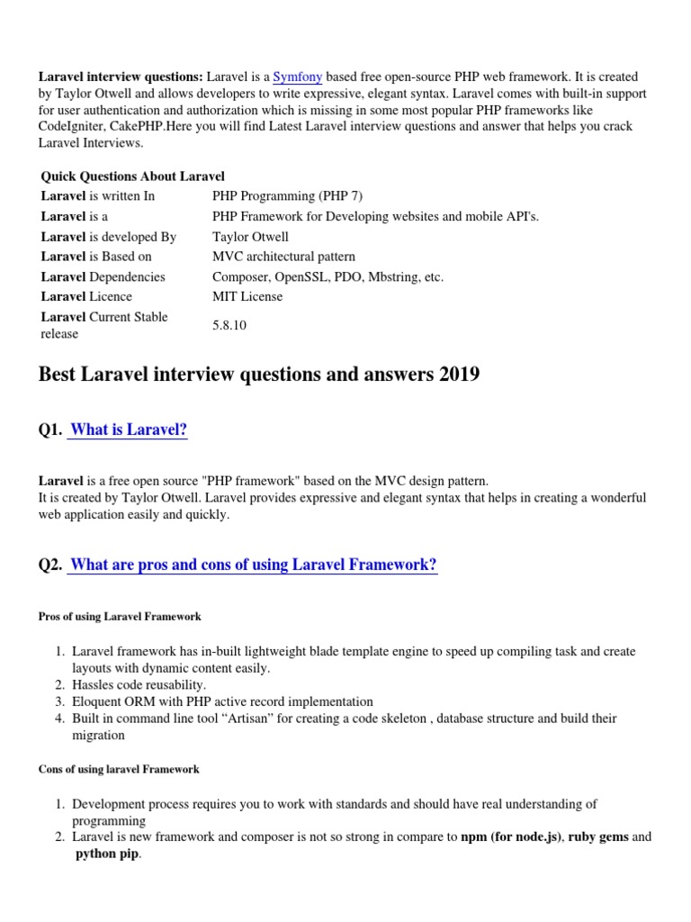 Laravel Interview Questions | PDF | Class (Computer Programming) | Php