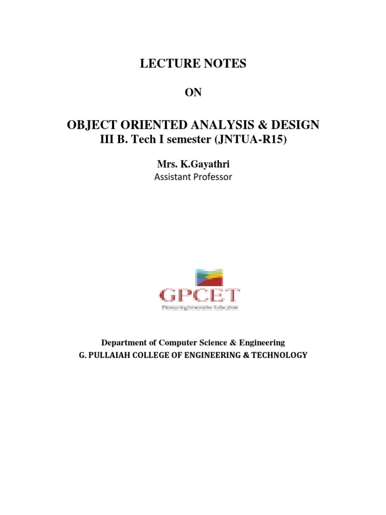 Ooad Lecture Notes 1 14 Pdf Object Oriented Programming Programming Language