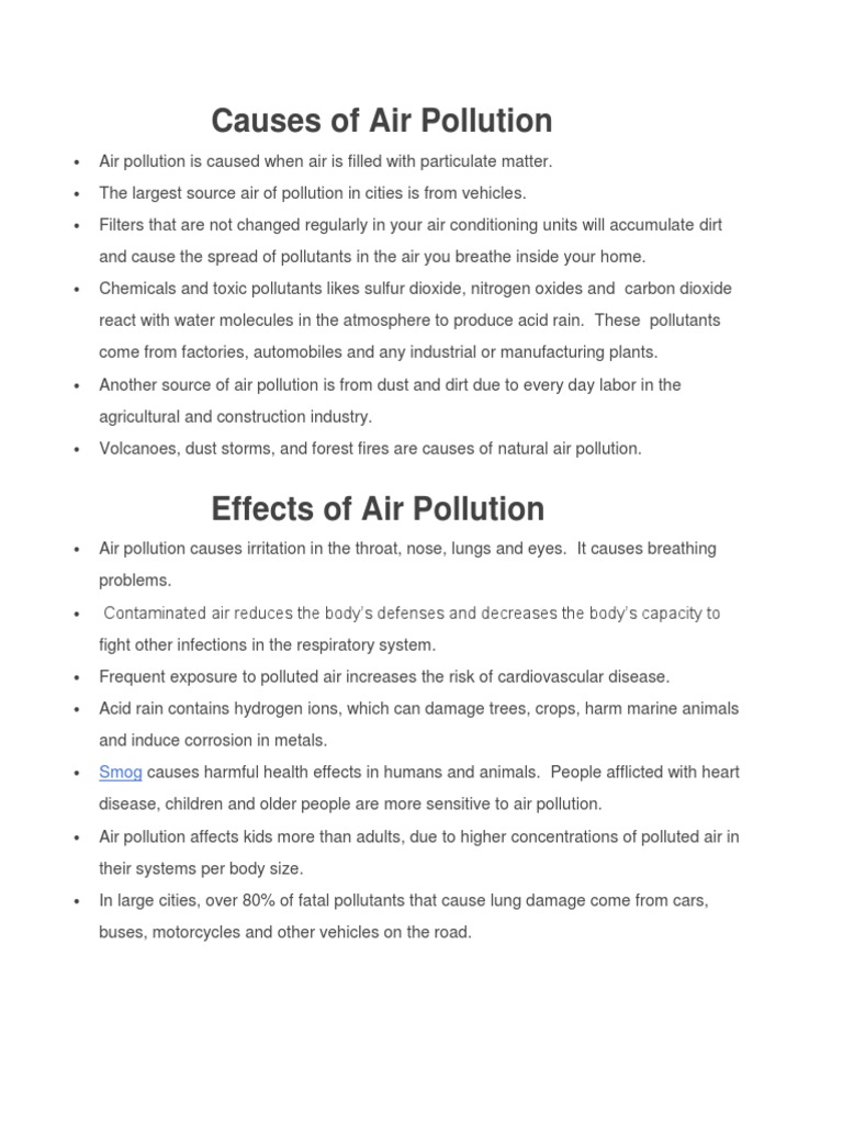 Causes and Effects of Air Pollution | PDF
