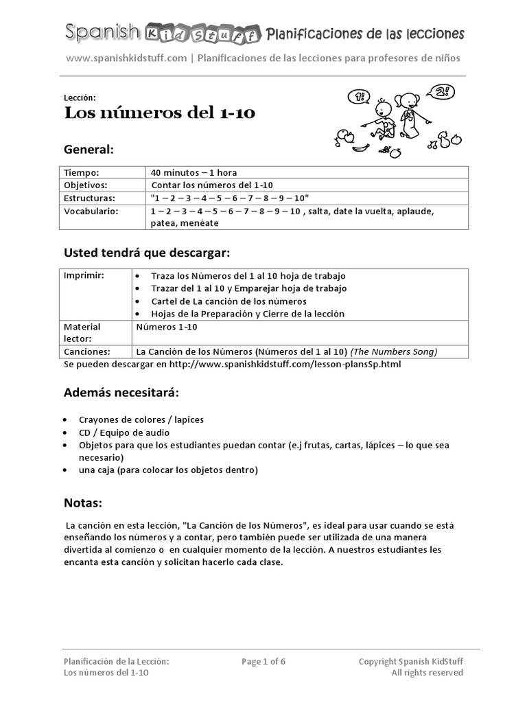 Numbers 1 10 Lesson Plan SP | PDF