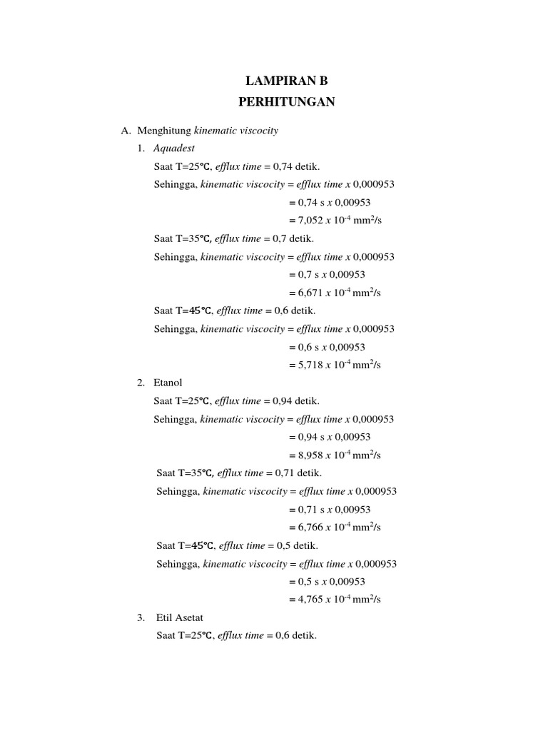Lampiran B Perhitungan | PDF | Viscosity | Nature