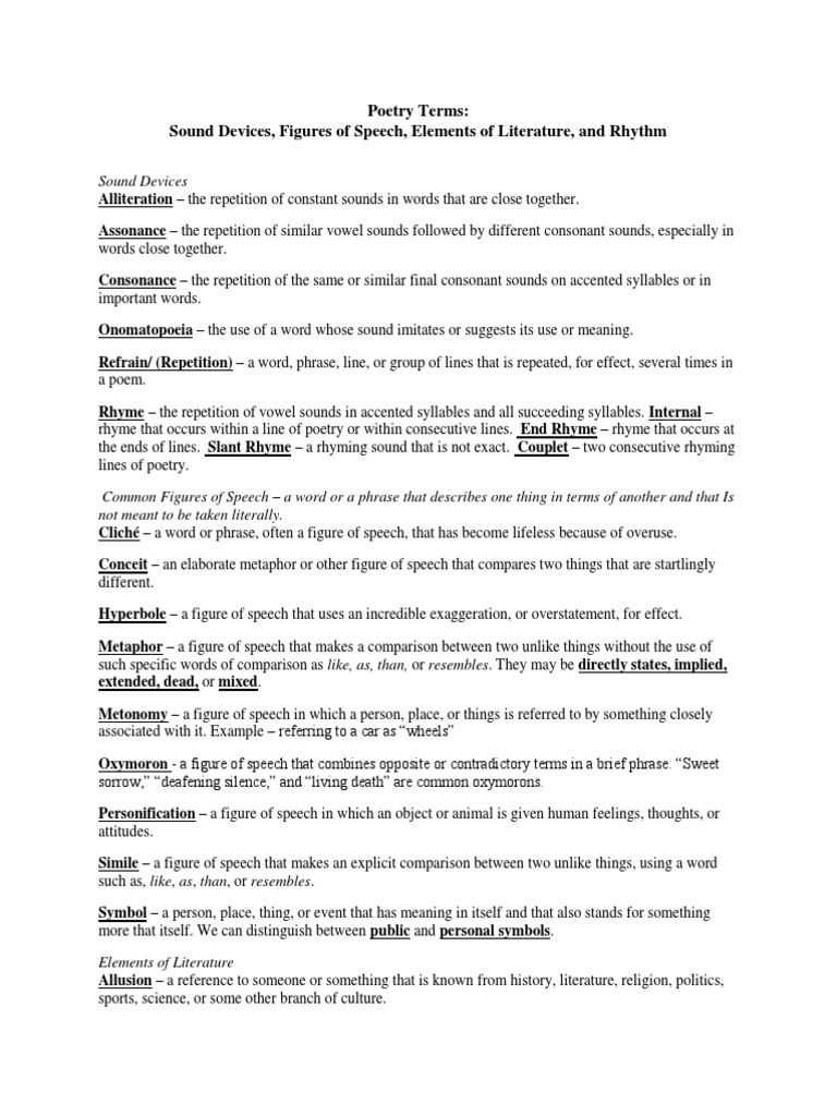 Poetry Definition of Terms | PDF | Metre (Poetry) | Poetry