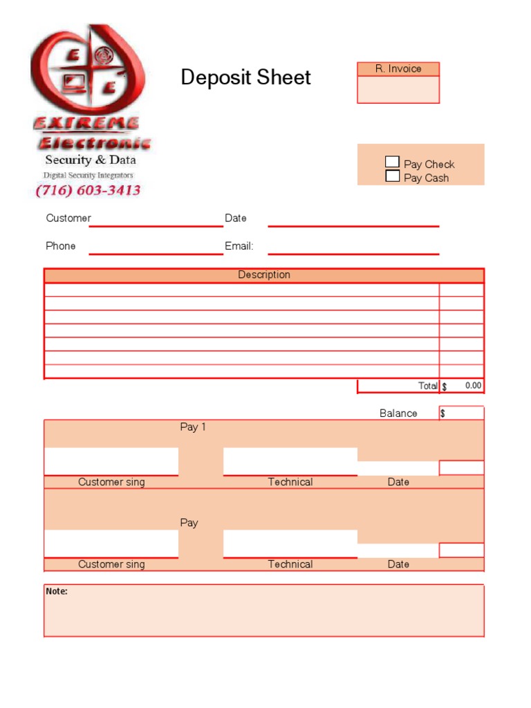 Deposit Sheet: R. Invoice | PDF