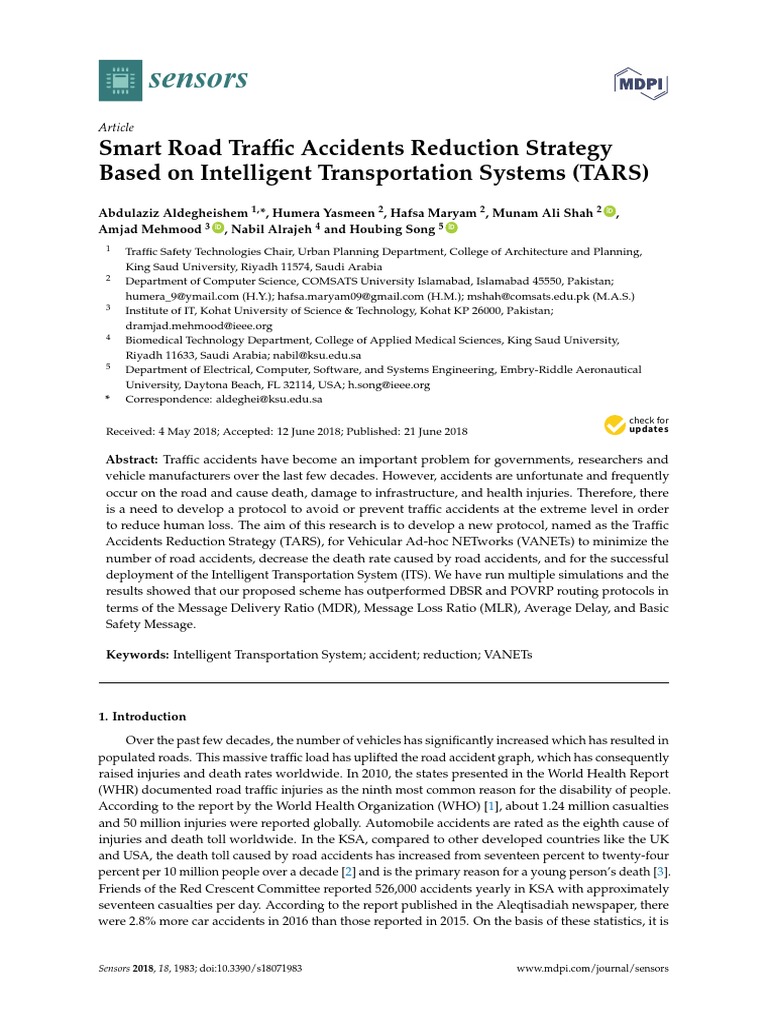 Sensors: Smart Road Traffic Accidents Reduction Strategy Based On ...