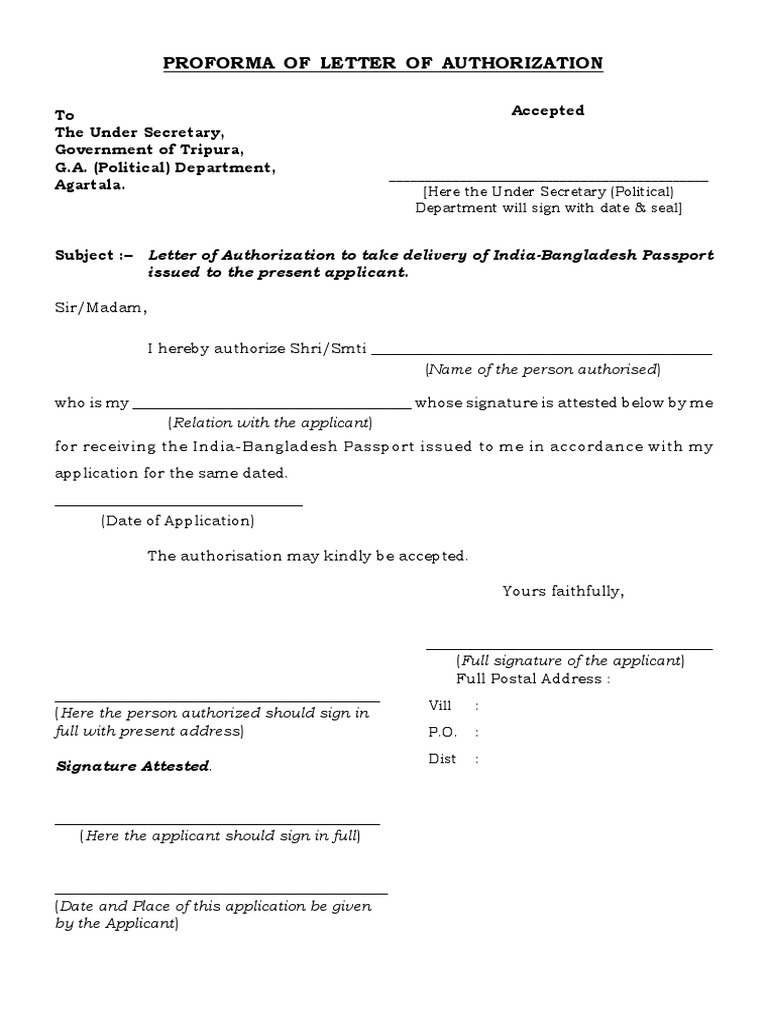Proforma of Letter of Authorization | PDF