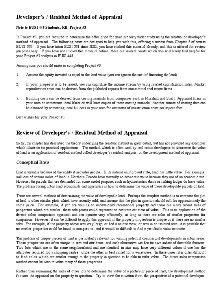 Residual Land Valuation Method | PDF | Real Estate Appraisal | Loans