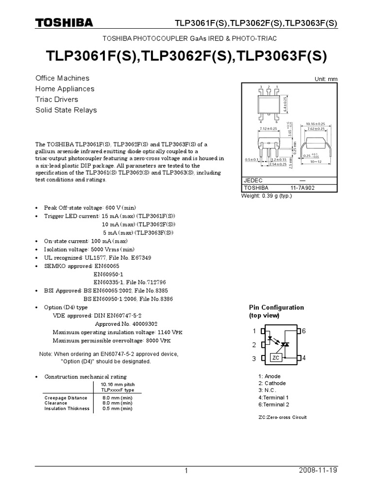 TLP3061F (S) Datasheet en 20081119 | PDF | Gallium Arsenide ...