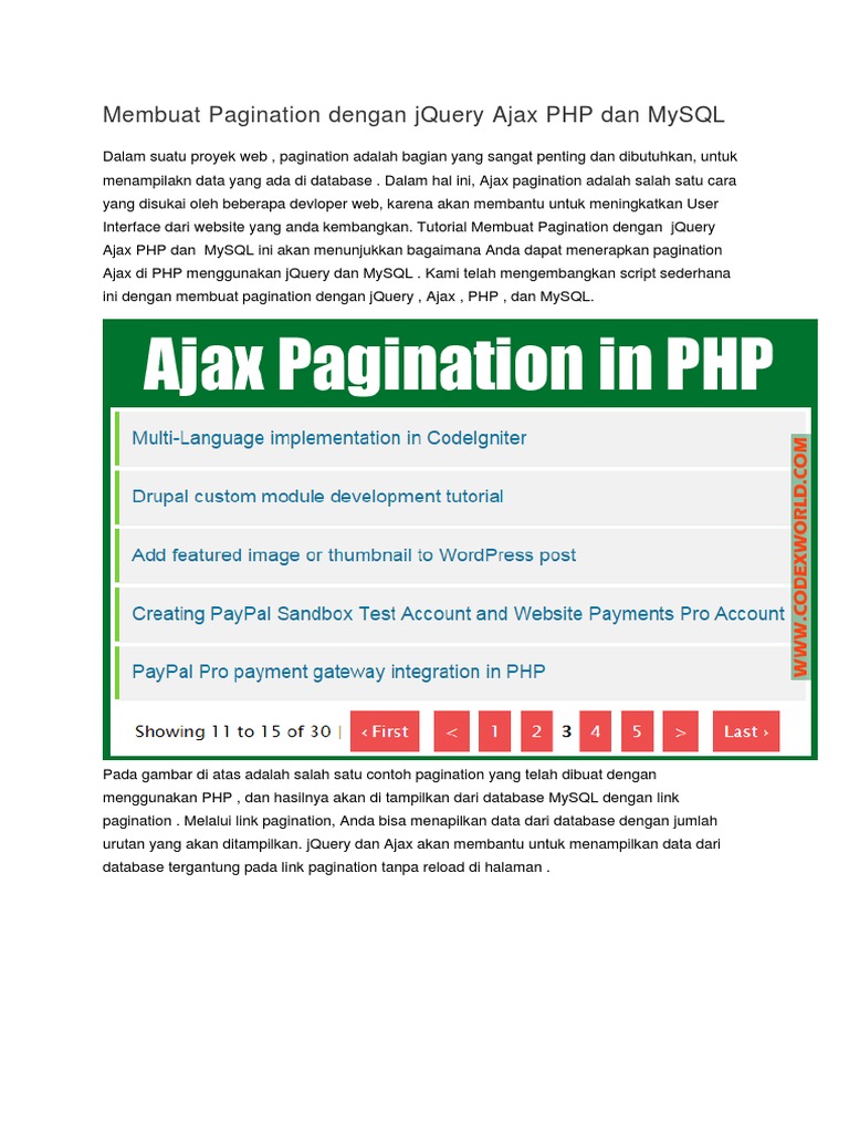 Membuat Pagination Dengan JQuery Ajax PHP Dan MySQL | PDF | Bisnis Membuat Pagination Dengan JQuery Ajax PHP Dan MySQL | PDF | Bisnis