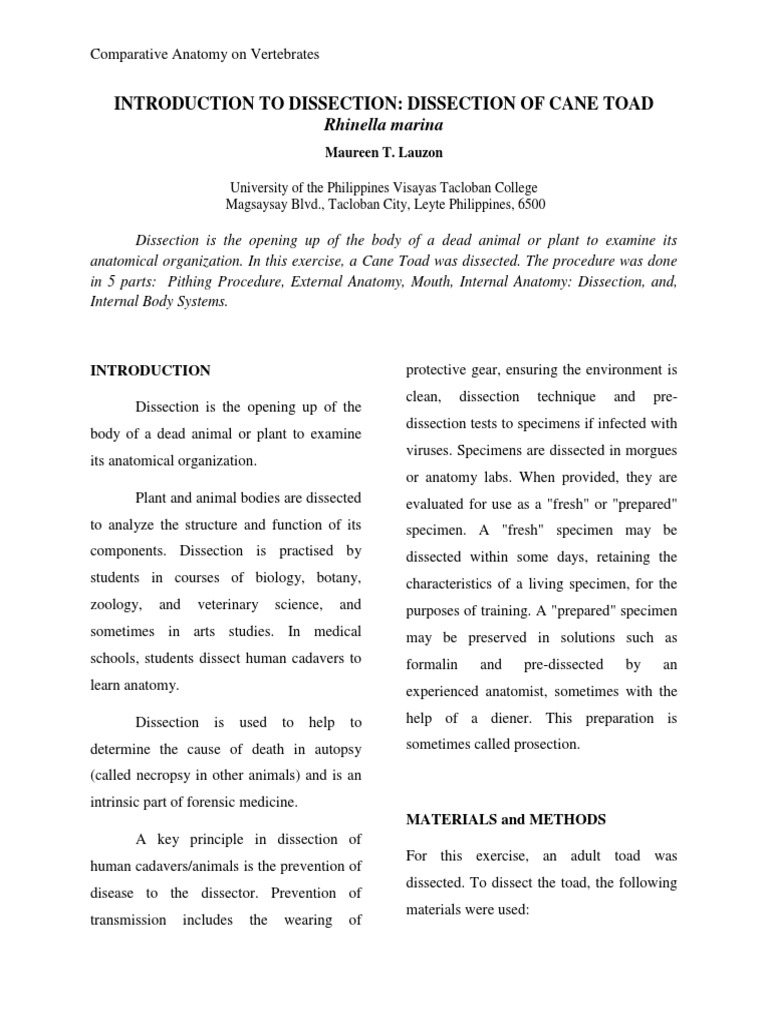 Vertebrate Dissection Guide | PDF | Anatomy | Zoology