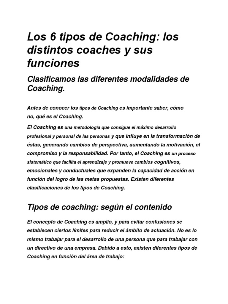 Los 6 Tipos de Coaching | PDF | Programación neurolingüistica | Bienestar