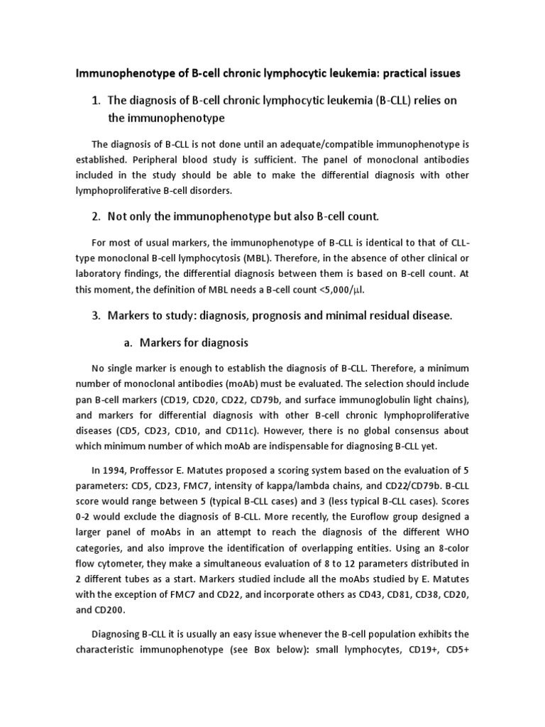The Diagnosis of B-Cell Chronic Lymphocytic Leukemia (B-CLL) Relies On ...