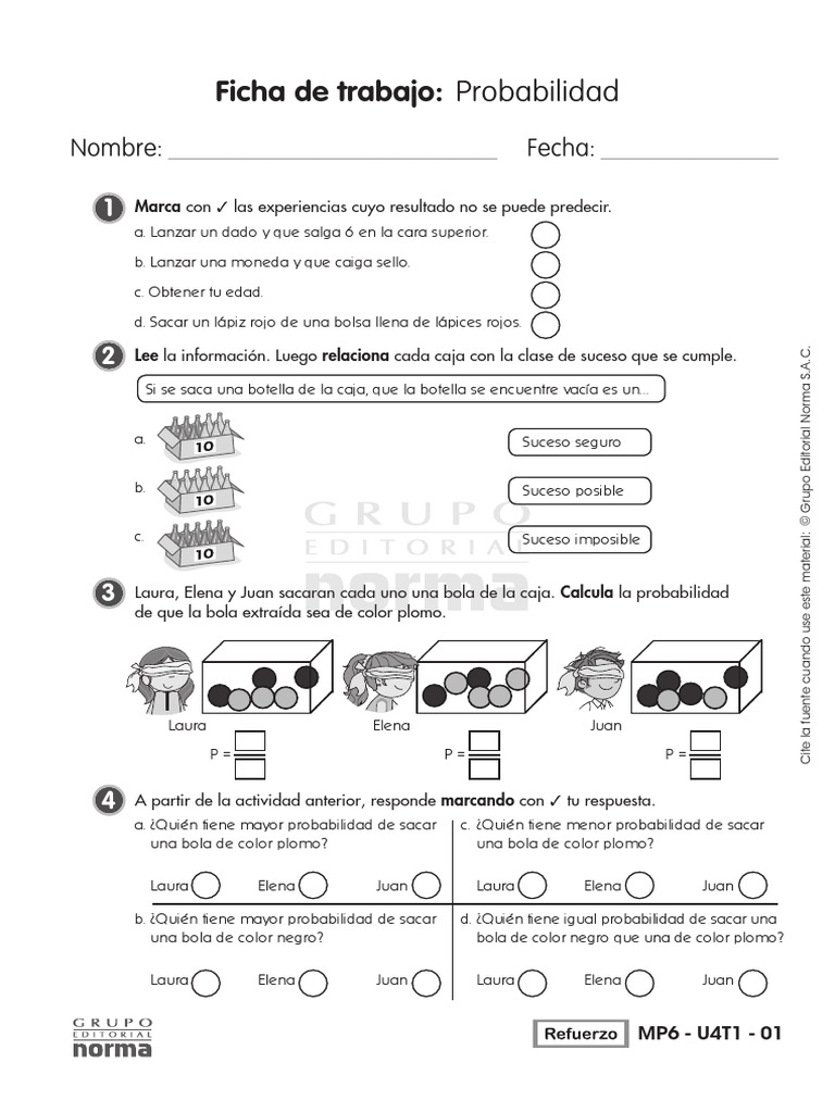 Hojas De Trabajo De Probabilidad Gratuitas