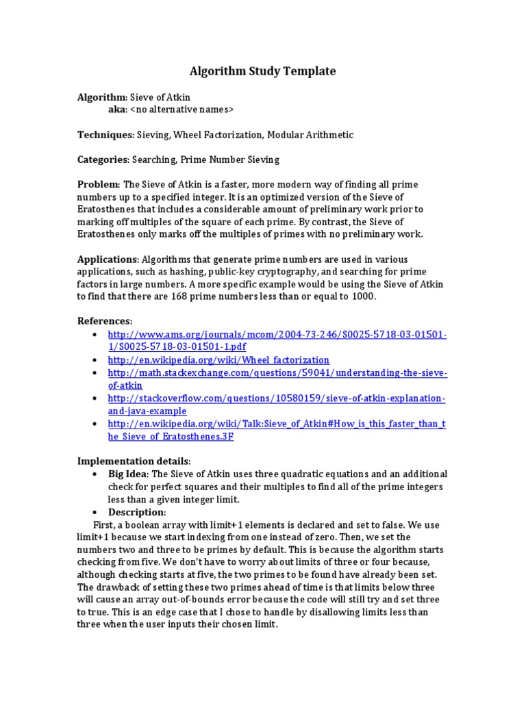 Algorithm Study - Sieve of Atkin | PDF | Prime Number | Factorization