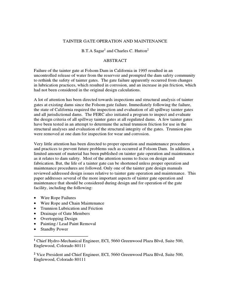 Tainter Gate Operation and Maintenance | PDF | Spillway | Paint