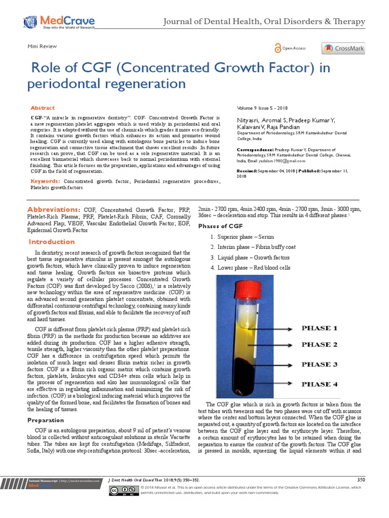 Role of CGF (Concentrated Growth Factor) in Periodontal Regeneration ...