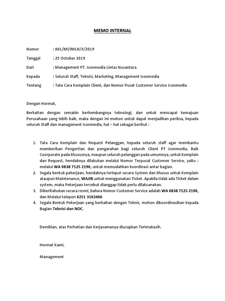 Memo Internal | PDF | Bisnis