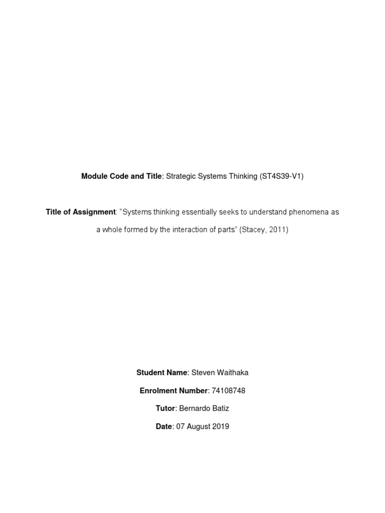 Assignment 1-Strategic Systems Thinking | PDF | Strategic Management ...