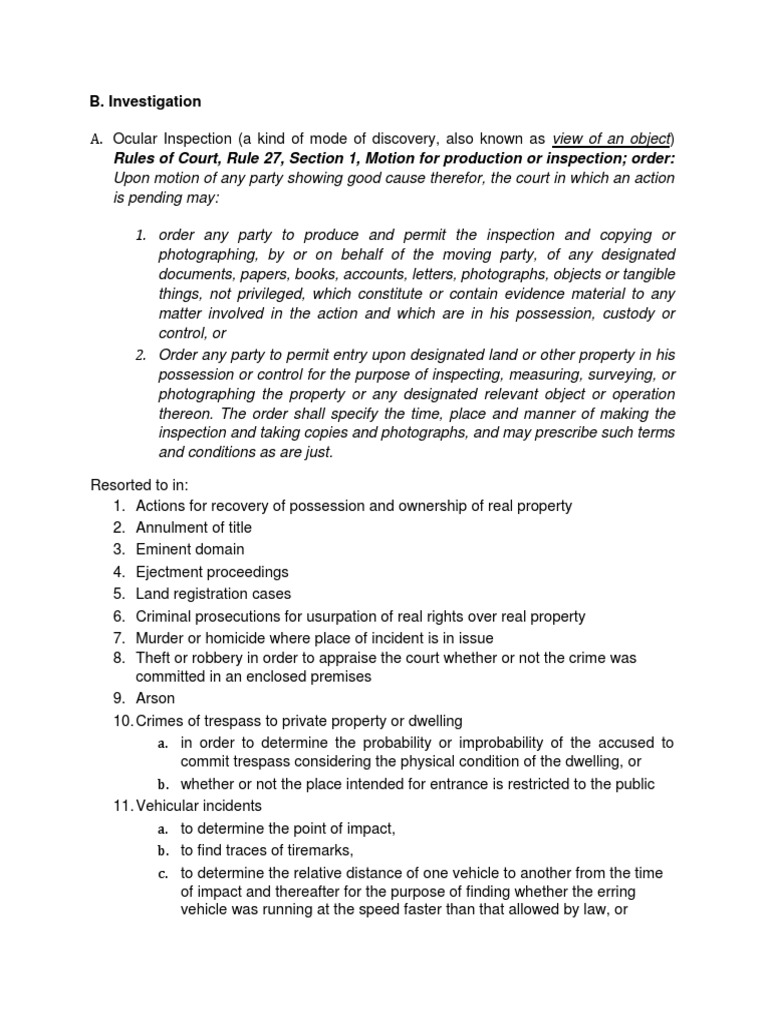 Rules Of Court Rule 27 Section 1 Motion For Production Or Inspection