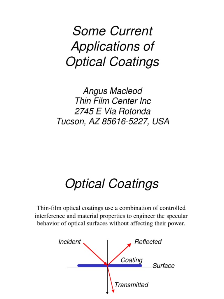 Lens Coating | PDF | Dispersion (Optics) | Surface Plasmon Resonance