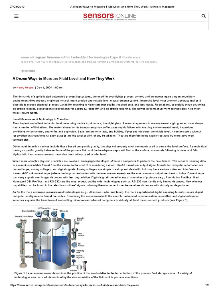 A Dozen Ways To Measure Fluid Level and How They Work - Sensors ...