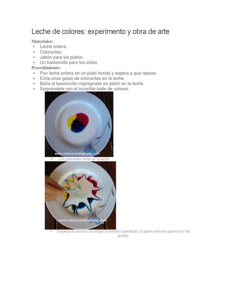 Experimento de Leche y Colores | PDF