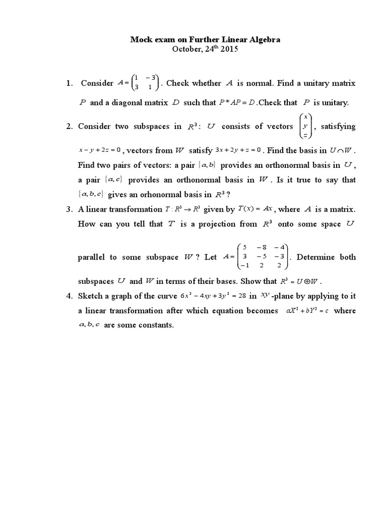 Mock Exam: Further Linear Algebra | PDF