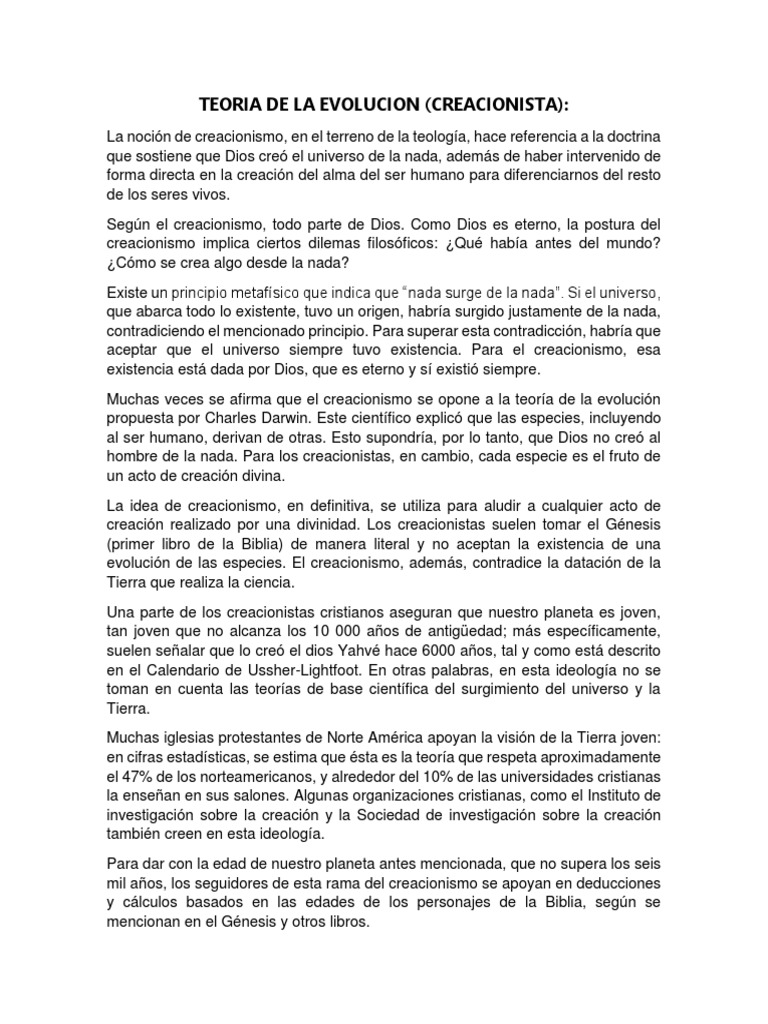 Teoria de La Evolucion Creacionista | PDF | Creacionismo | Evolución
