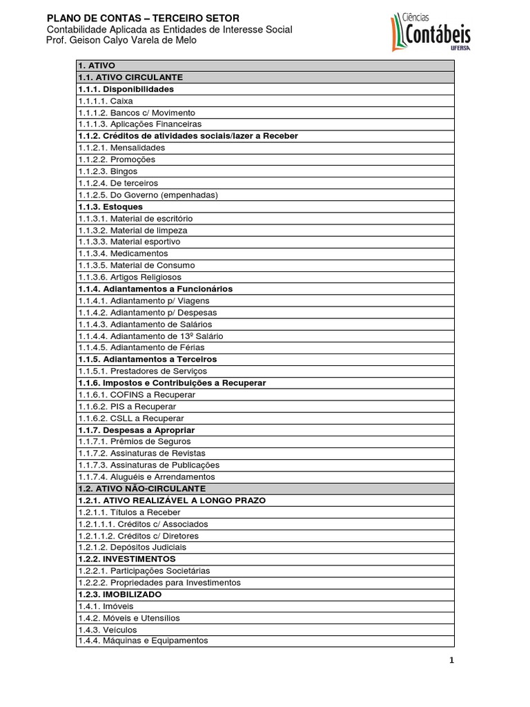 Plano de Contas - 3º Setor PDF | PDF | Contabilidade | Contabilidade ...