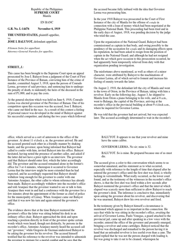 US v. Baluyot 40 PHIL 385 | PDF | Continuance | Witness