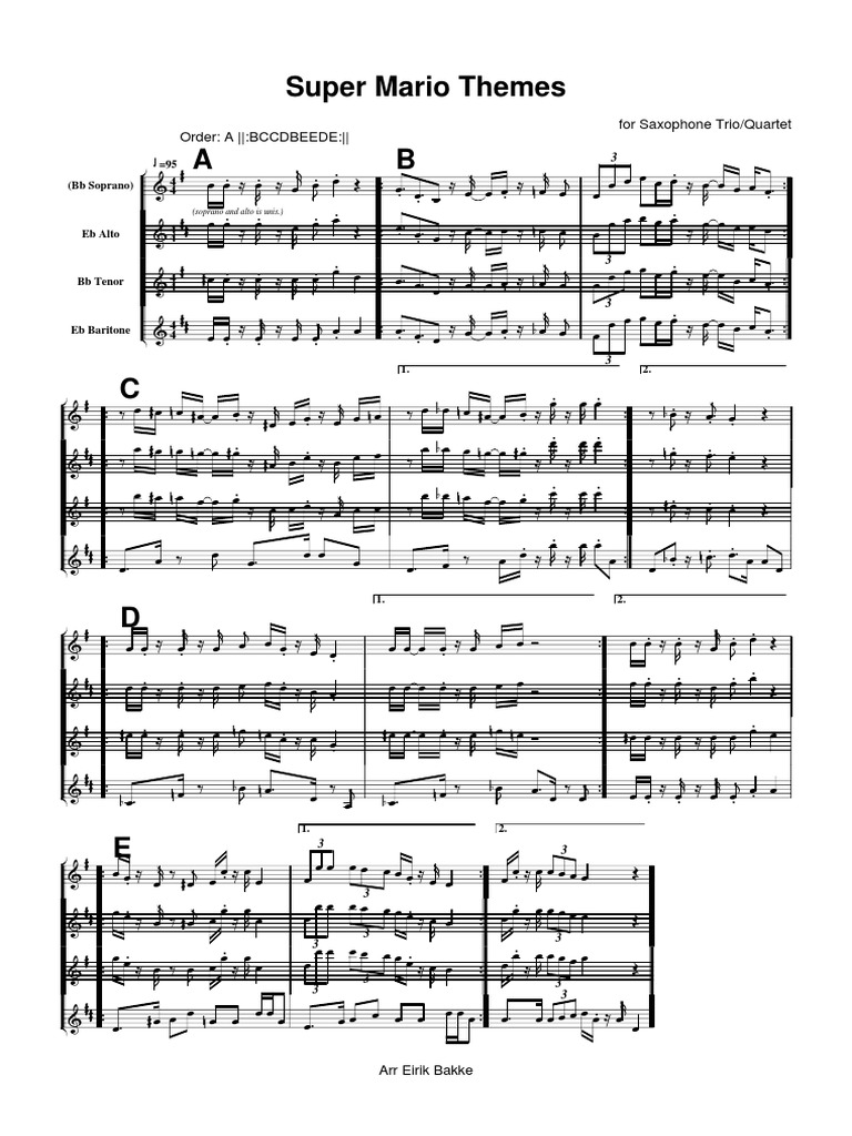 Super Mario Themes A B: For Saxophone Trio/Quartet Order: A ...