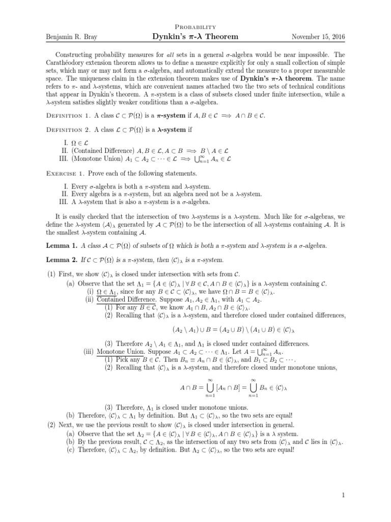 Dynkin Pi Lambda Nov16 | PDF | Measure (Mathematics) | Measure Theory