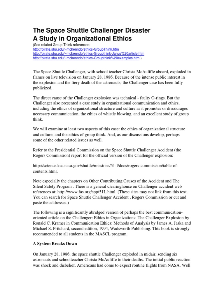 Challenger Disaster: A Groupthink Analysis | PDF | Space Shuttle ...