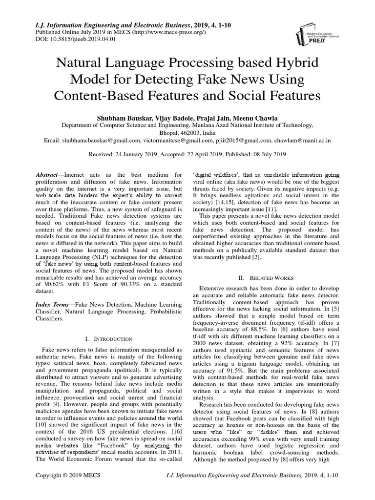 Fake News Detection | Download Free PDF | Accuracy And Precision ...