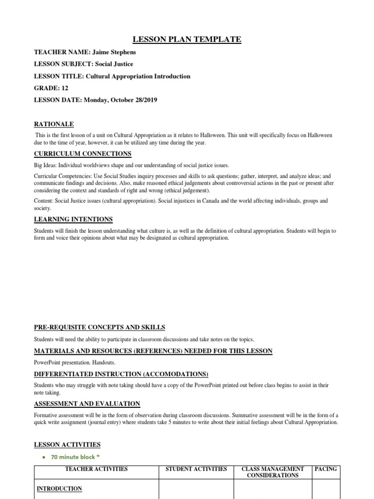Cultural Appropriation Introduction Lesson Plan | PDF | Educational ...