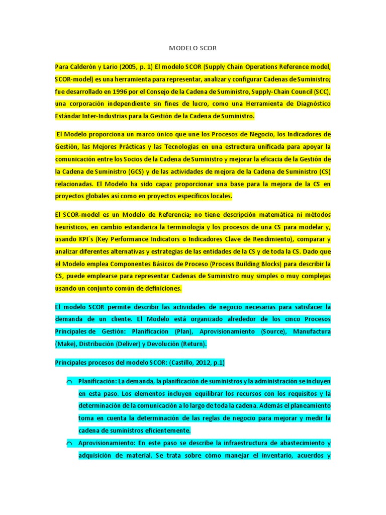 Modelo Scor 1 | PDF | Obtención | Inventario