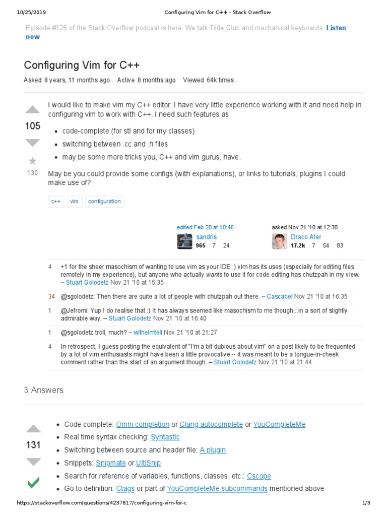 Configuring Vim For C++ - Stack Overflow | PDF | C++ | Unix Software