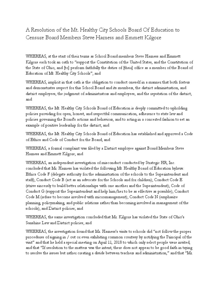 Resolution of Censure 7-26-18 | PDF | Government | Justice