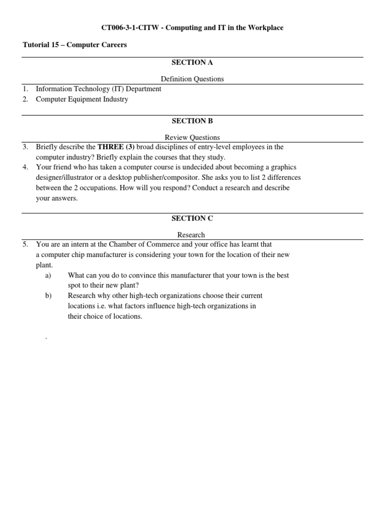 Tutorial 15 Computer Careers - Question | PDF