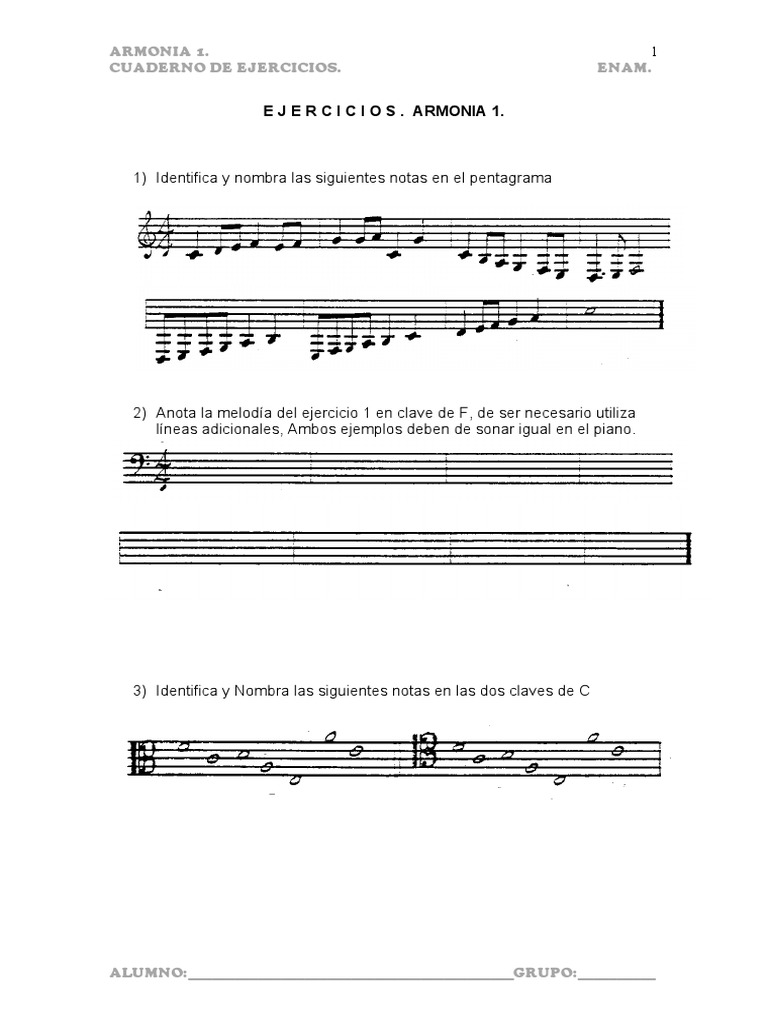 E J e R C I C I o S - Armonia 1 | PDF | Acorde (Música) | Armonía