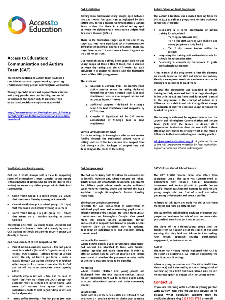 Communication and Autism Team Cat Information Leaflet | PDF | Autism ...