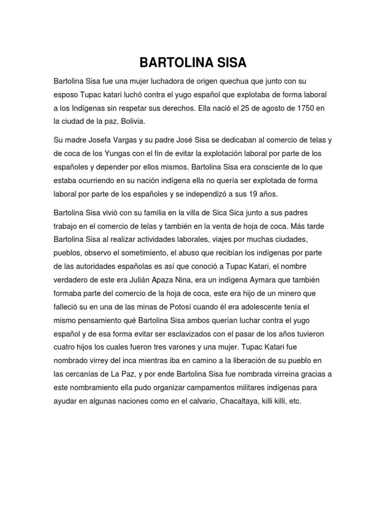 Bartolina Sisa | PDF | América del Sur | Conflictos