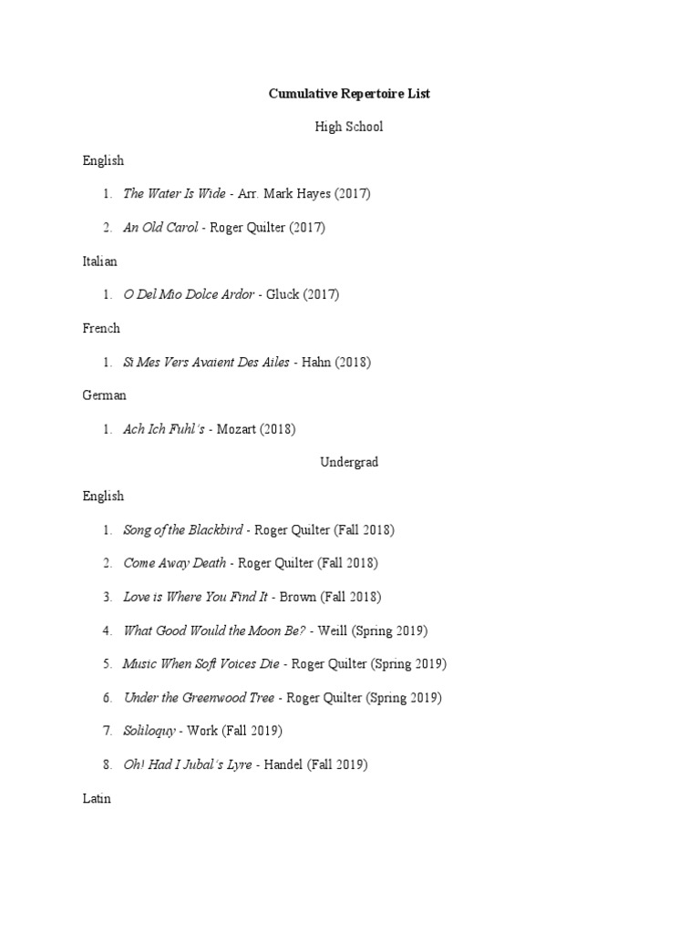 Cumulative Repertoire List 1 | PDF