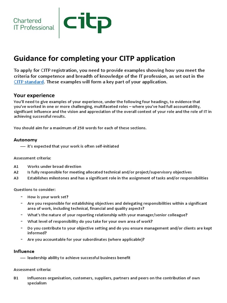 Citp Application Guidance | PDF | Software Development | Information