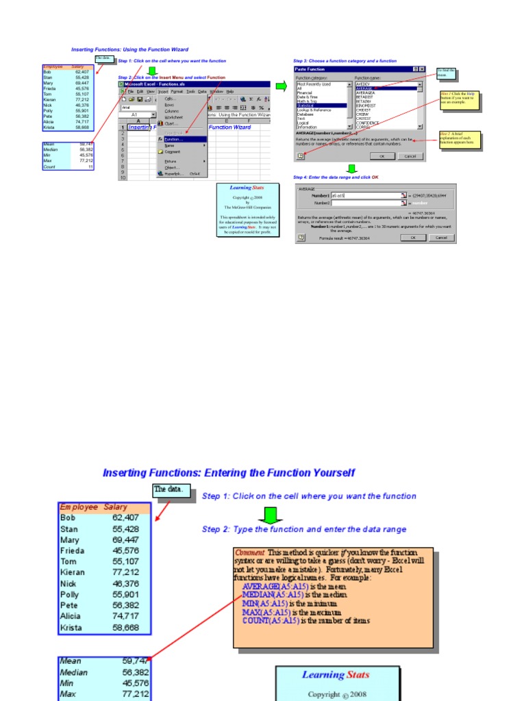 Inserting Functions: Using The Function Wizard | PDF | Mode (Statistics ...